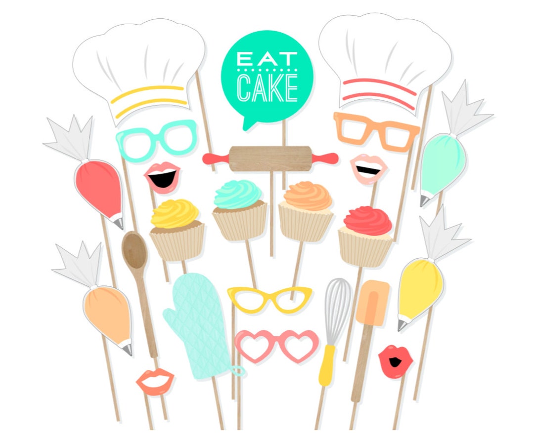 Printable Cupcake Photo Booth Props - Cupcake Photobooth - Baking Photo ...