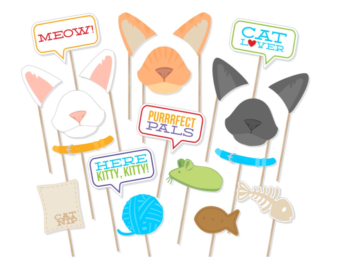 Printable Cat Photo Props Cat Photo Booth Props Cat Photobooth Animal ...