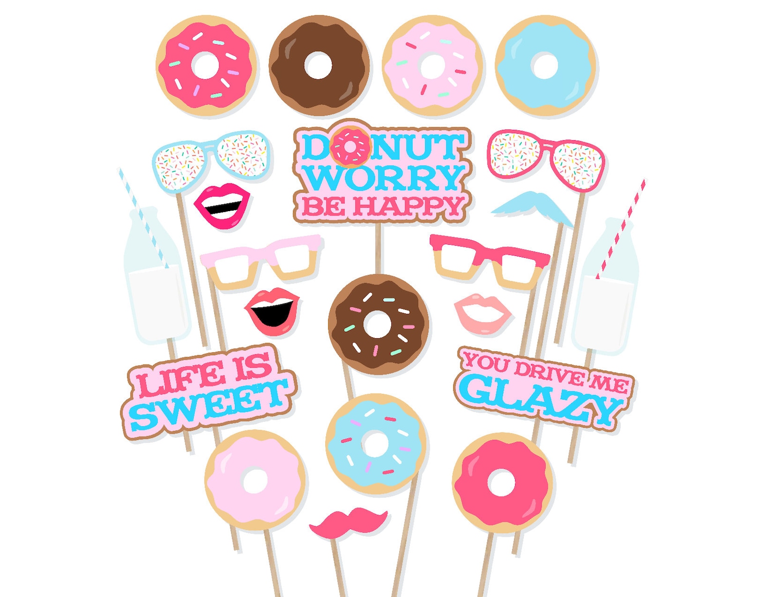 Printable Donut Photo Booth Props - Donut Photobooth - Doughnut Props ...