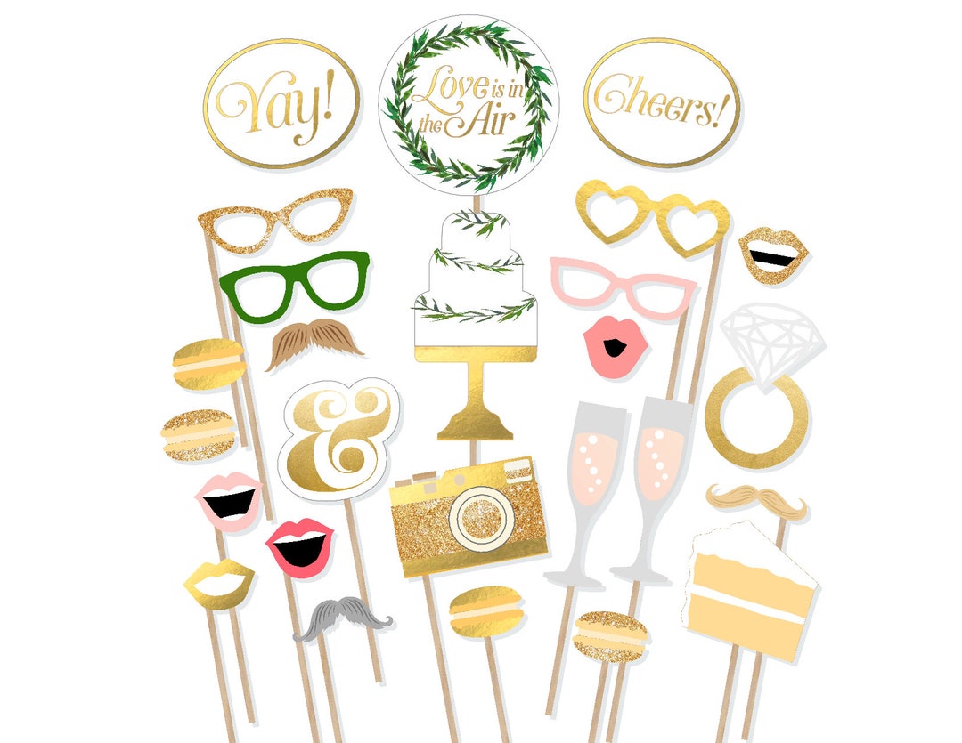 Printable Gold Wedding Photo Booth Props - Wedding Photobooth Props ...