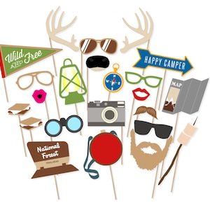Printable Camping Party Photo Booth Props - Outdoors Party Photo Booth ...