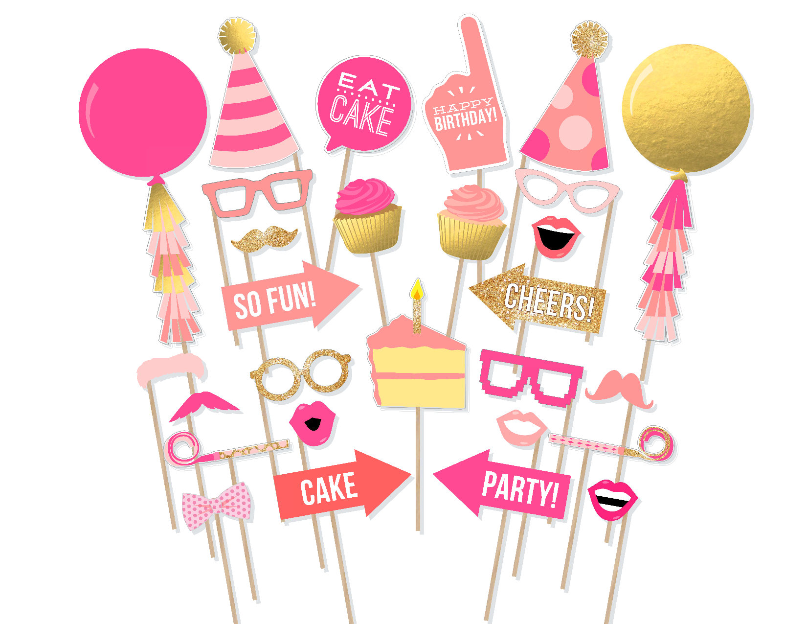 Printable Pink and Gold Birthday Photo Booth Props Printable | Etsy