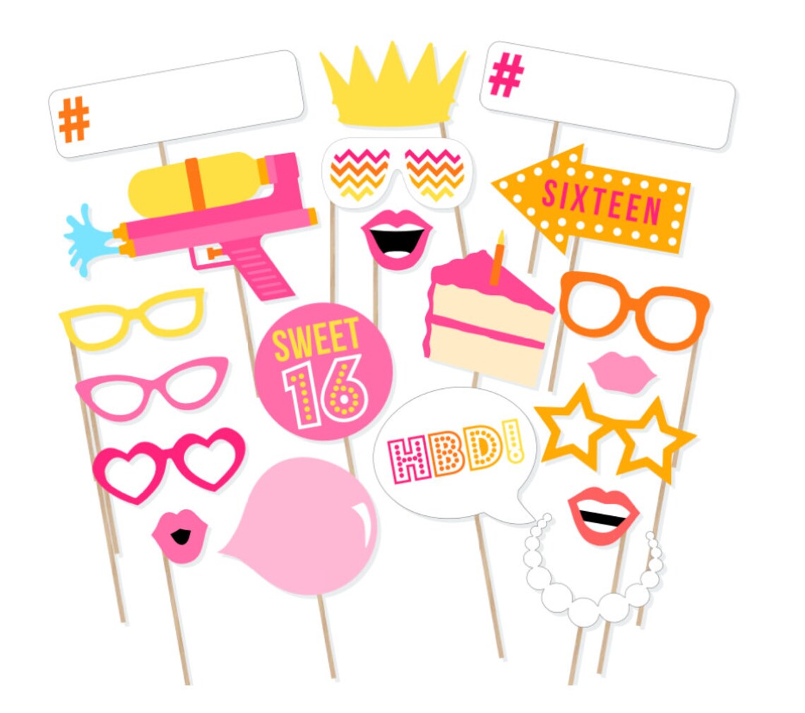 Printable Sweet 16 Photo Booth Props - Printable Sweet Sixteen ...