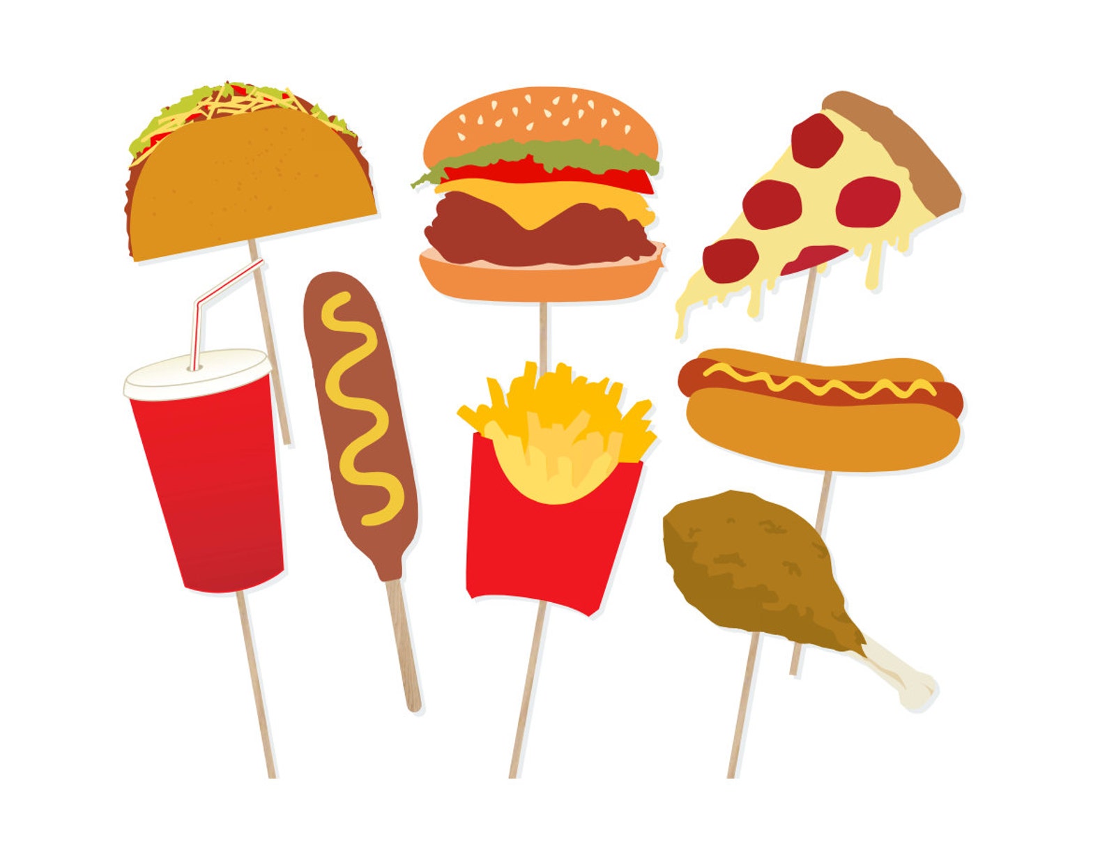 Printable Food Photo Booth Props - Food Photobooth - Burger and Fries ...