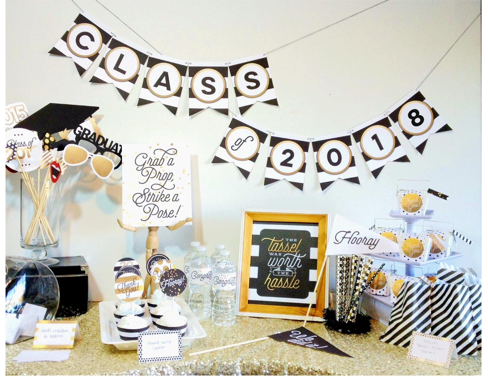 Printable Grad Party Package - Class of 2018 Party Printable - Black ...