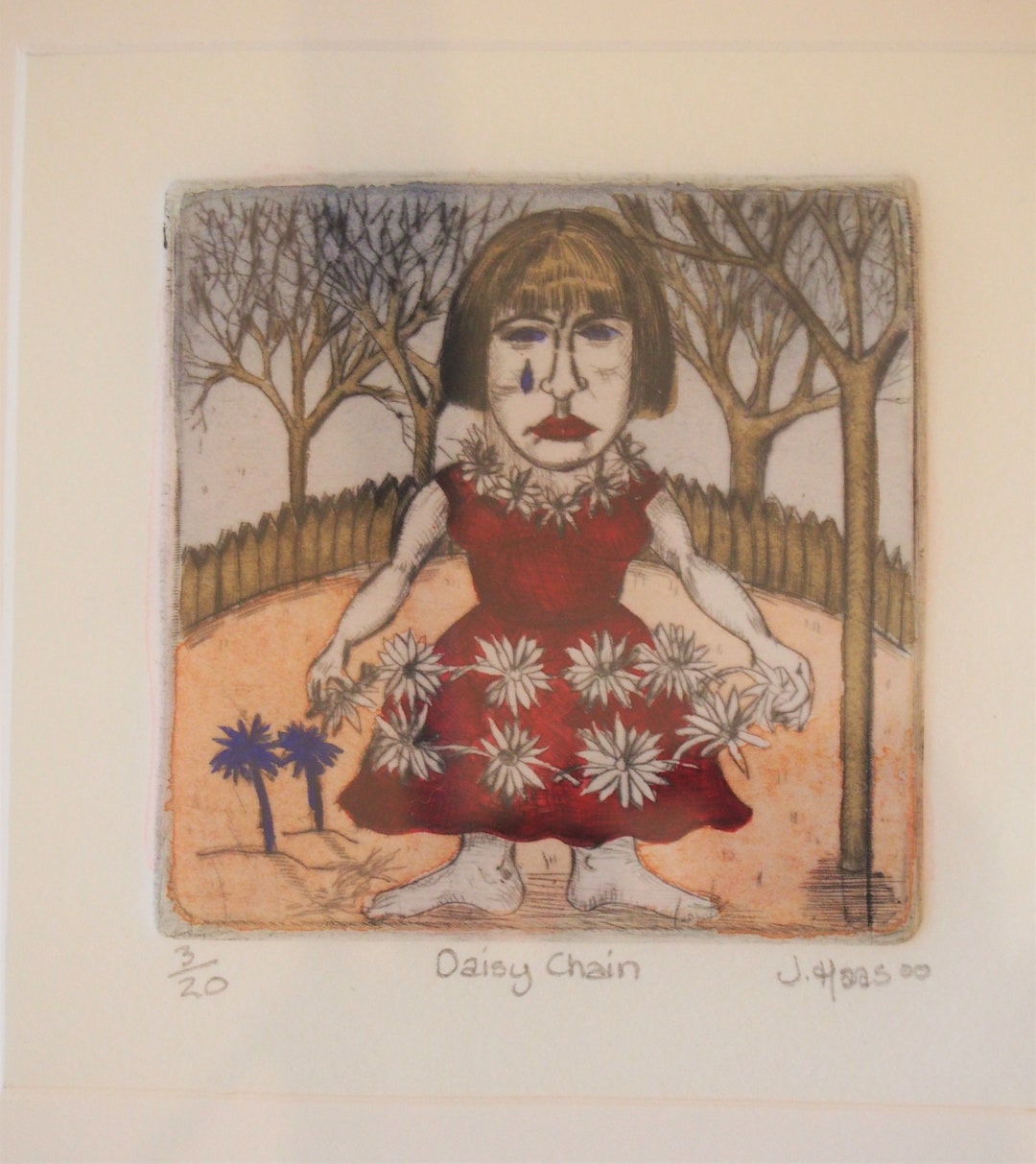 Julie Haas, “daisy Chain” Drypoint Etching and Watercolor - Etsy