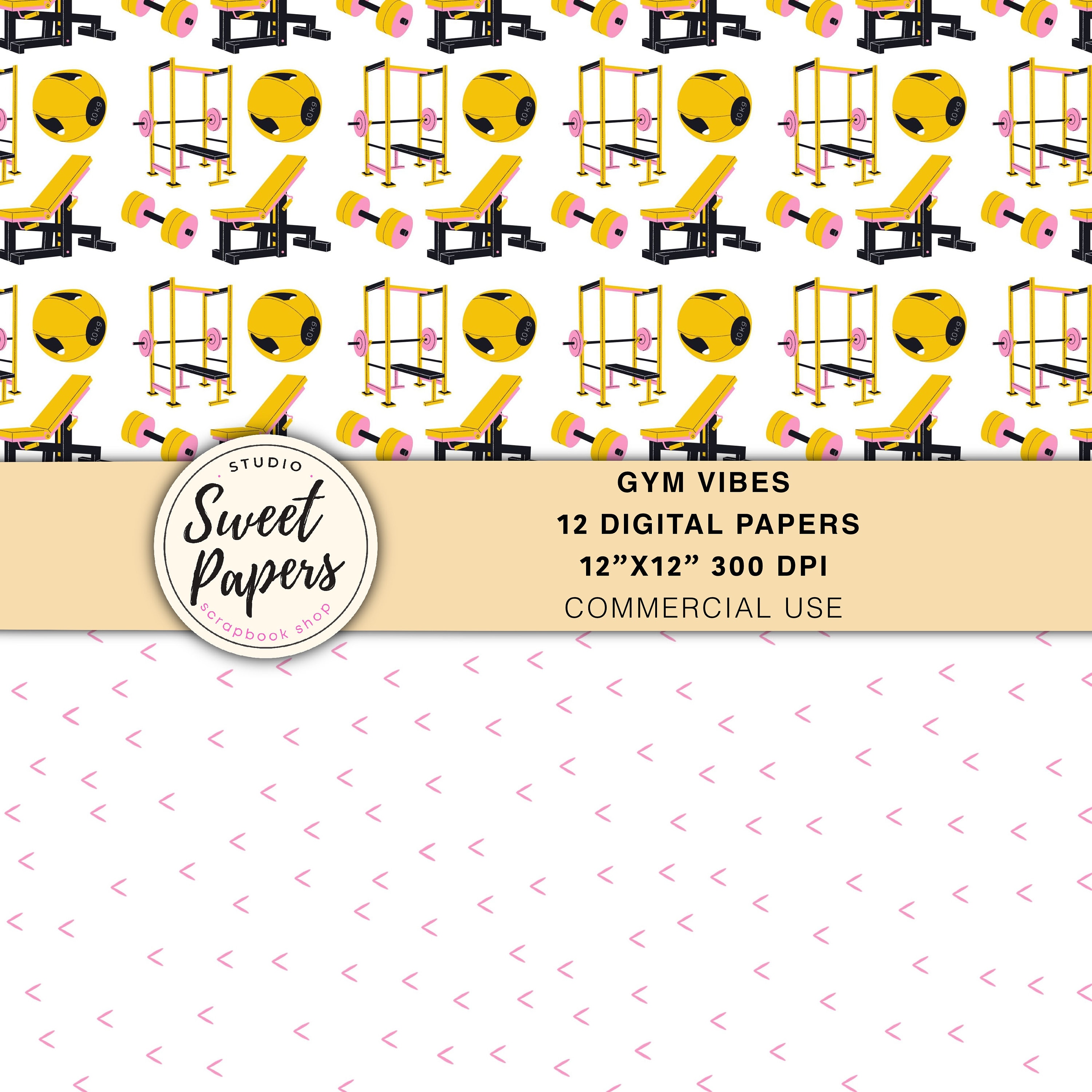 Set of 12 Gym Vibes Patterns Digital Papers, Fitness, Strength ...