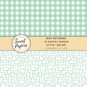 Set of 12 Mint Patterns, Doodle Digital Papers, Digital Scrapbooking ...