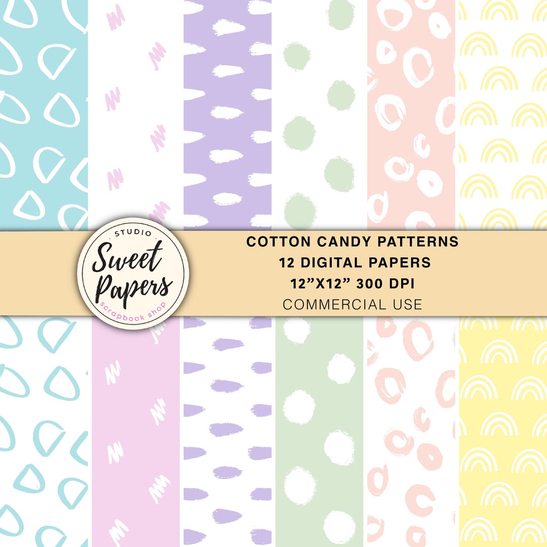 Set of 12 Cotton Candy Patterns Digital Papers, Doodle Digital Papers ...