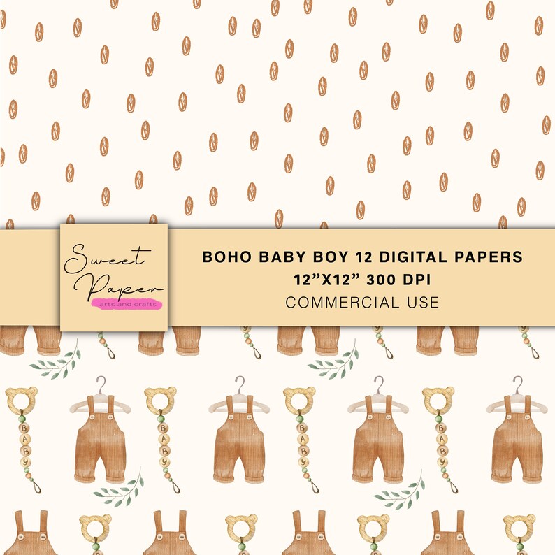 12 Boho Baby Boy Digital Papers, Neutral Digital Papers, Digital ...