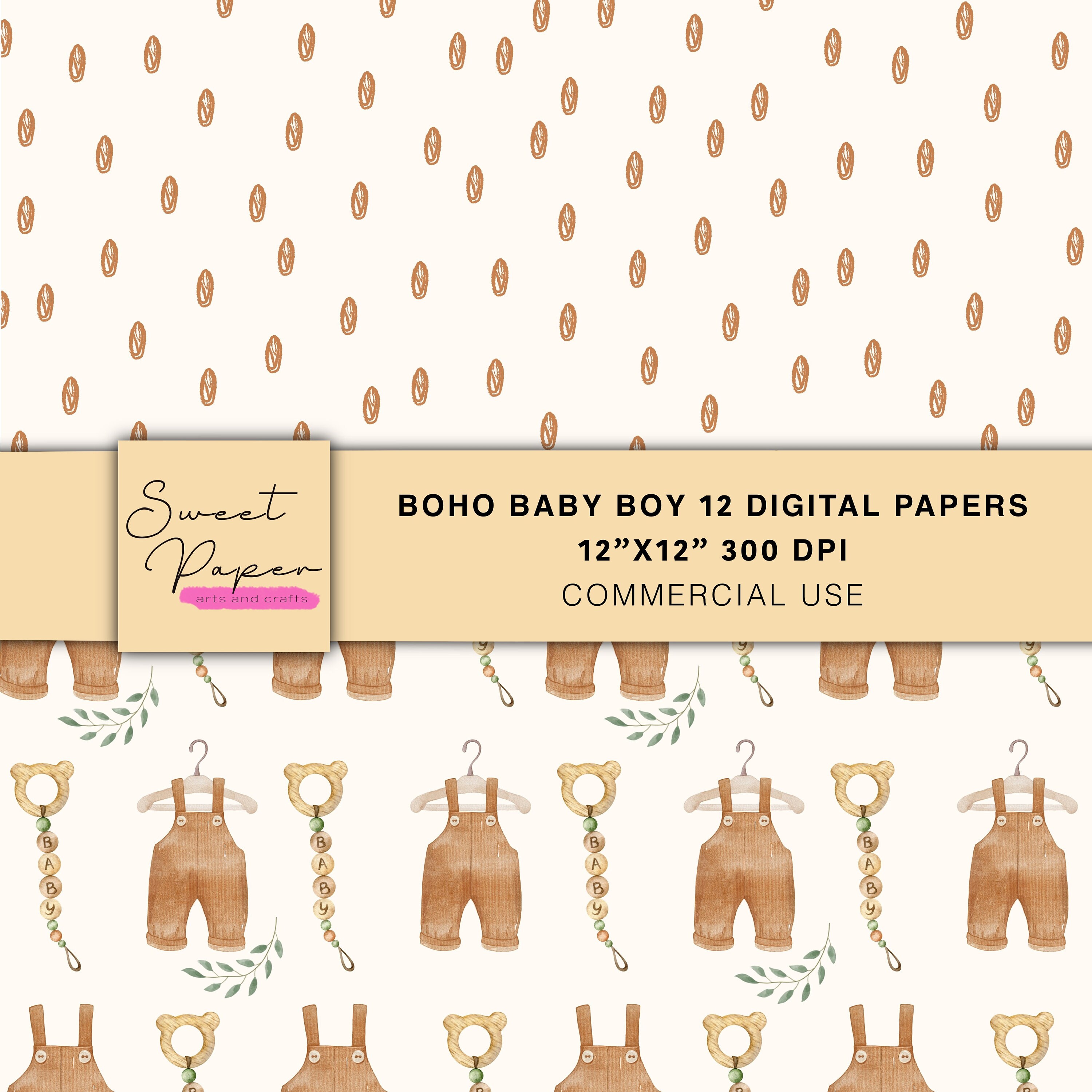 12 Boho Baby Boy Digital Papers, Neutral Digital Papers, Digital ...