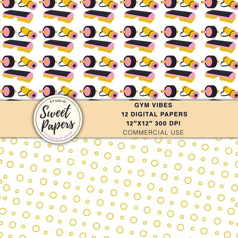 Set of 12 Gym Vibes Patterns Digital Papers, Fitness, Strength ...