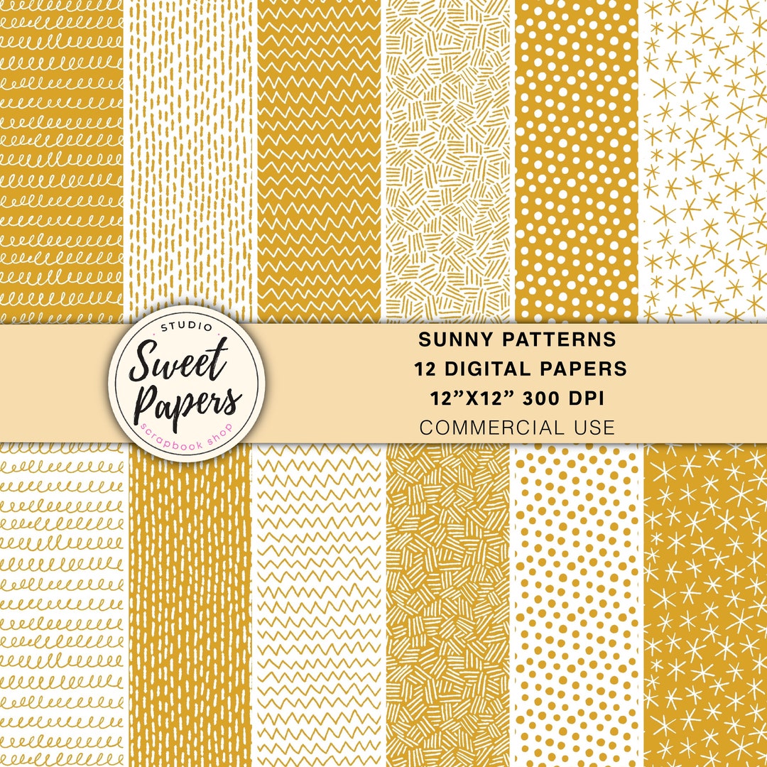 Set of 12 Sunny Patterns, Doodle Digital Papers, Digital Scrapbooking ...