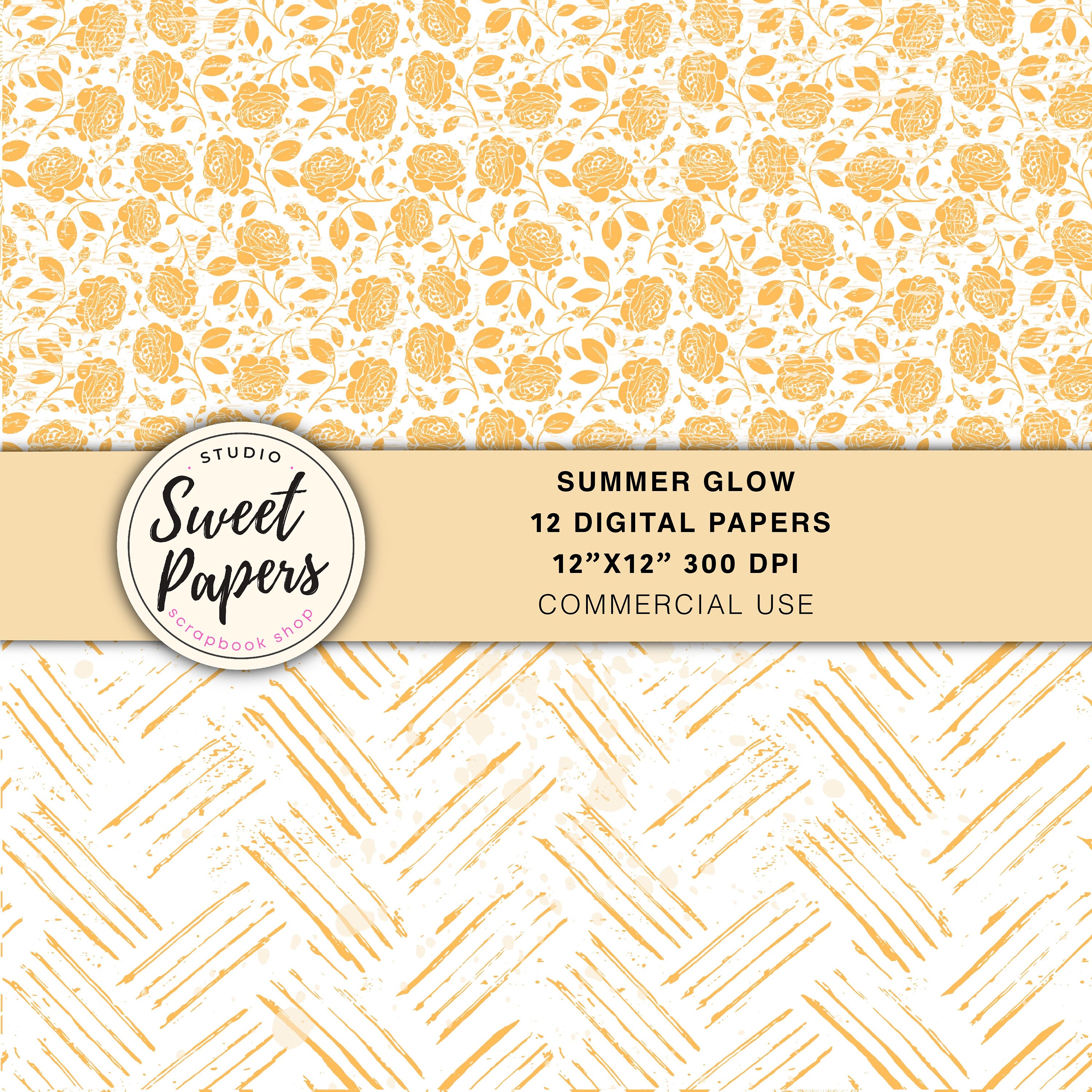 Set of 12 Summer Glow Digital Papers, Orange Flowers, Patterns ...