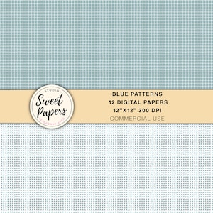 Set of 12 Blue Patterns Digital Papers, Doodle Digital Papers, Digital ...