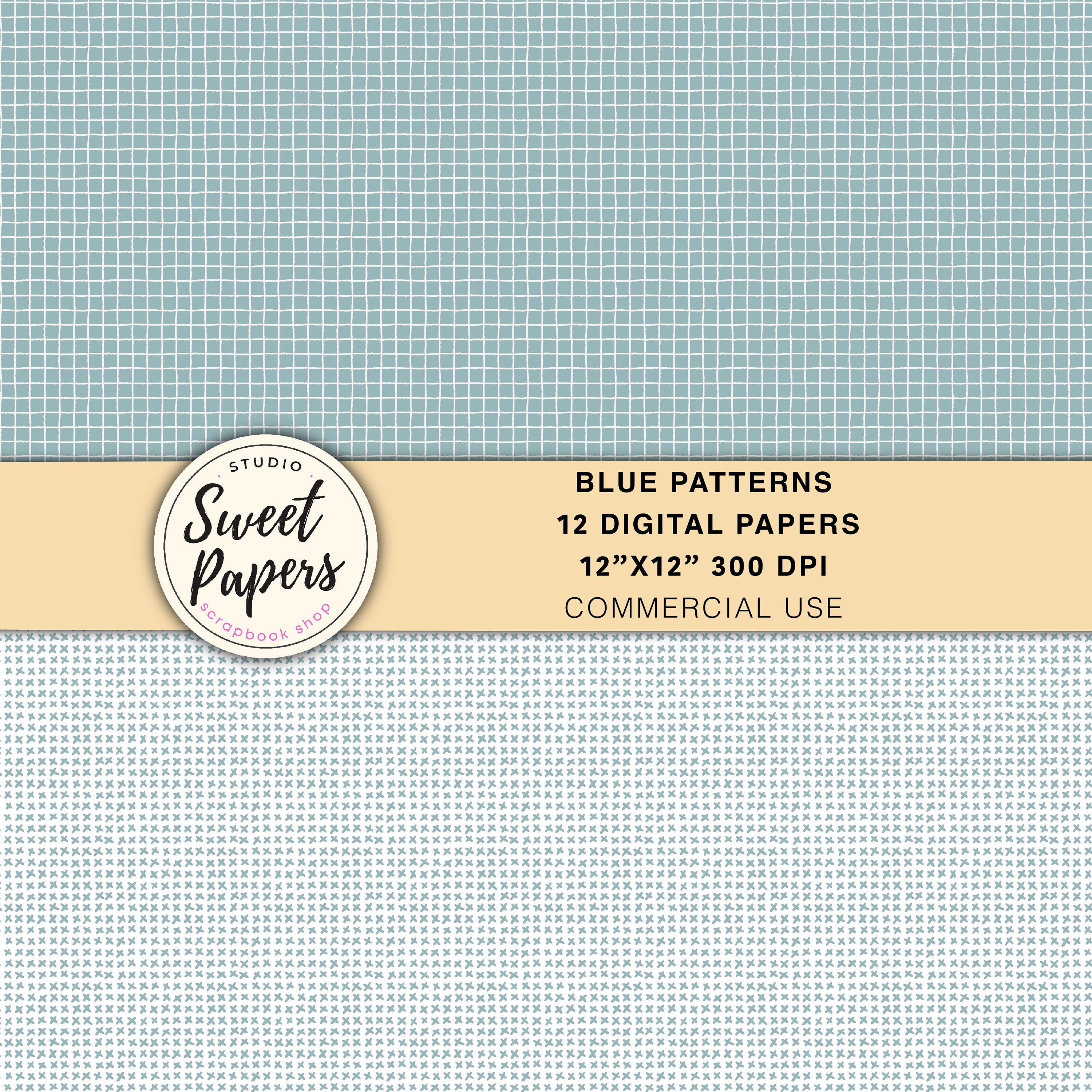 Set of 12 Blue Patterns Digital Papers, Doodle Digital Papers, Digital ...