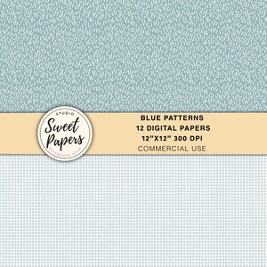 Set of 12 Blue Patterns Digital Papers, Doodle Digital Papers, Digital ...