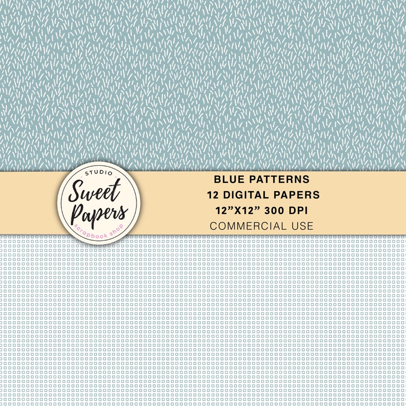Set of 12 Blue Patterns Digital Papers, Doodle Digital Papers, Digital ...