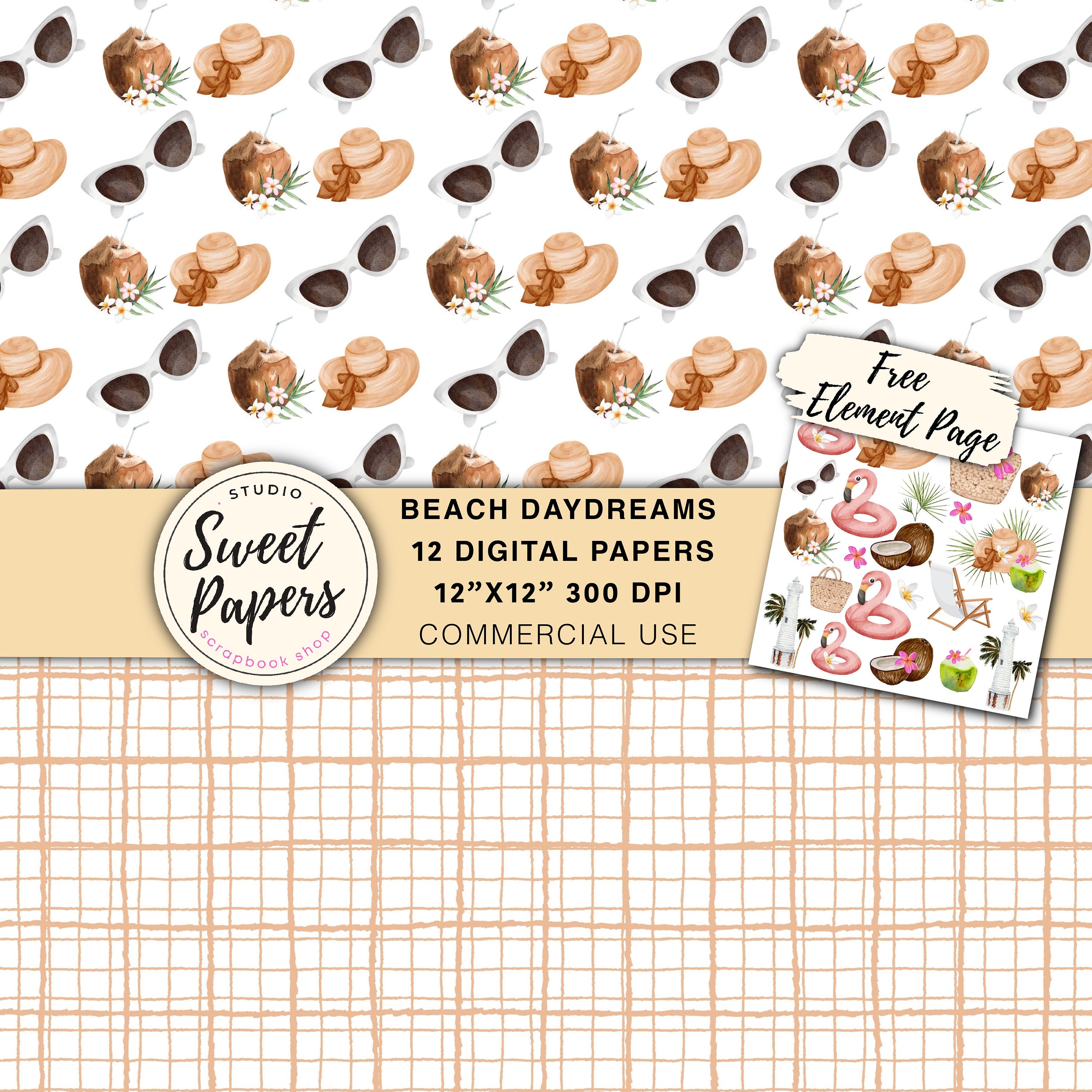 Set of 12 Beach Daydreams Digital Papers, Tropical, Vacation, Summer ...
