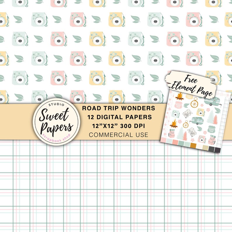 12 Camper Road Trip Scrapbook Paper Pack, Travel Themed Backgrounds for ...