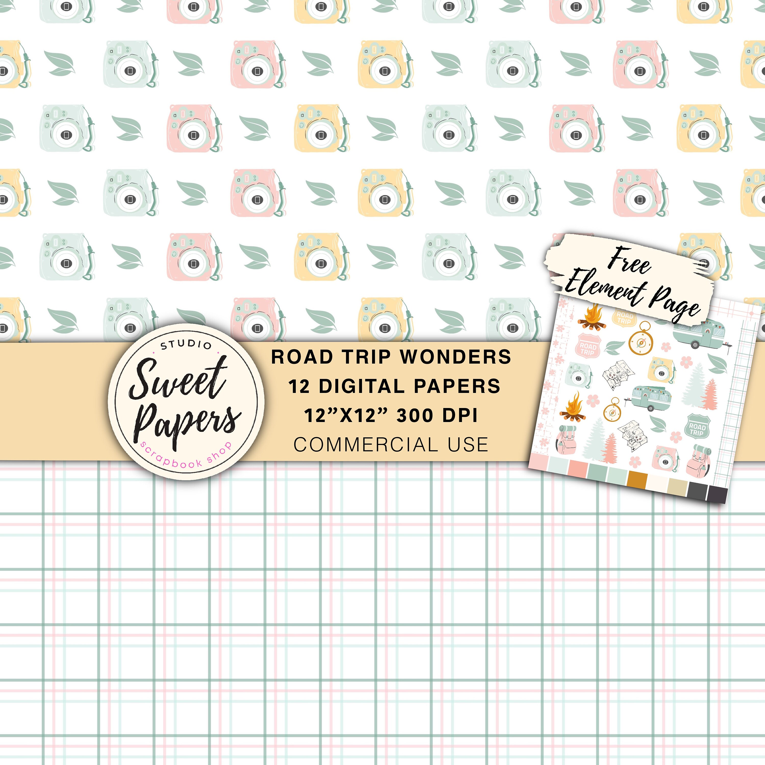 12 Camper Road Trip Scrapbook Paper Pack, Travel Themed Backgrounds for ...