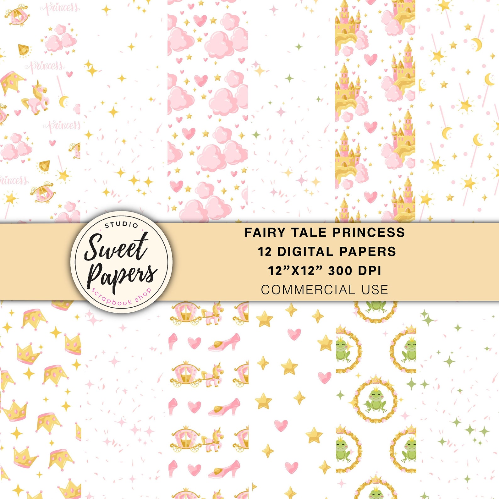 Set of 12 Fairy Tale Princess Digital Papers, Enchanted Princess ...