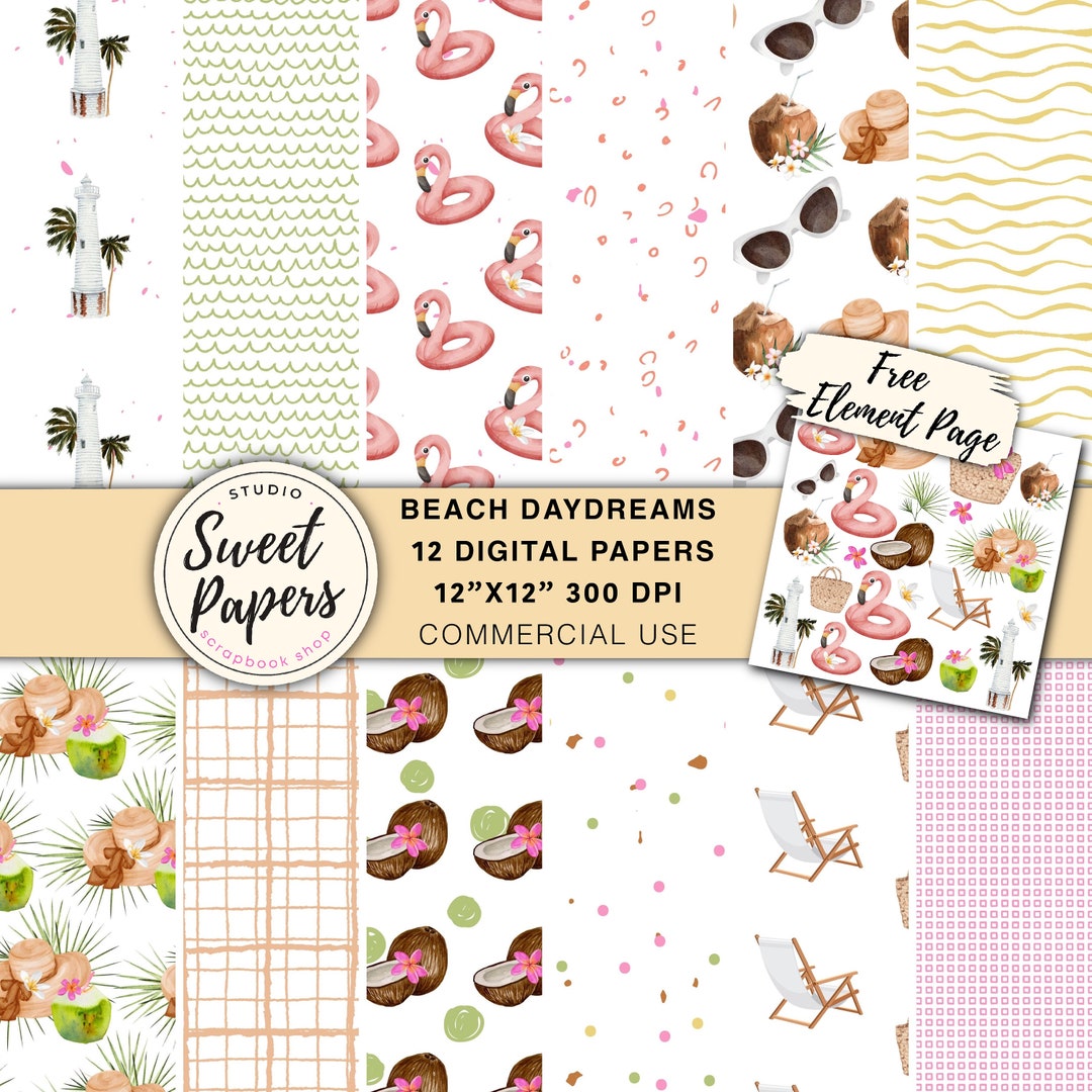 Set of 12 Beach Daydreams Digital Papers, Tropical, Vacation, Summer ...