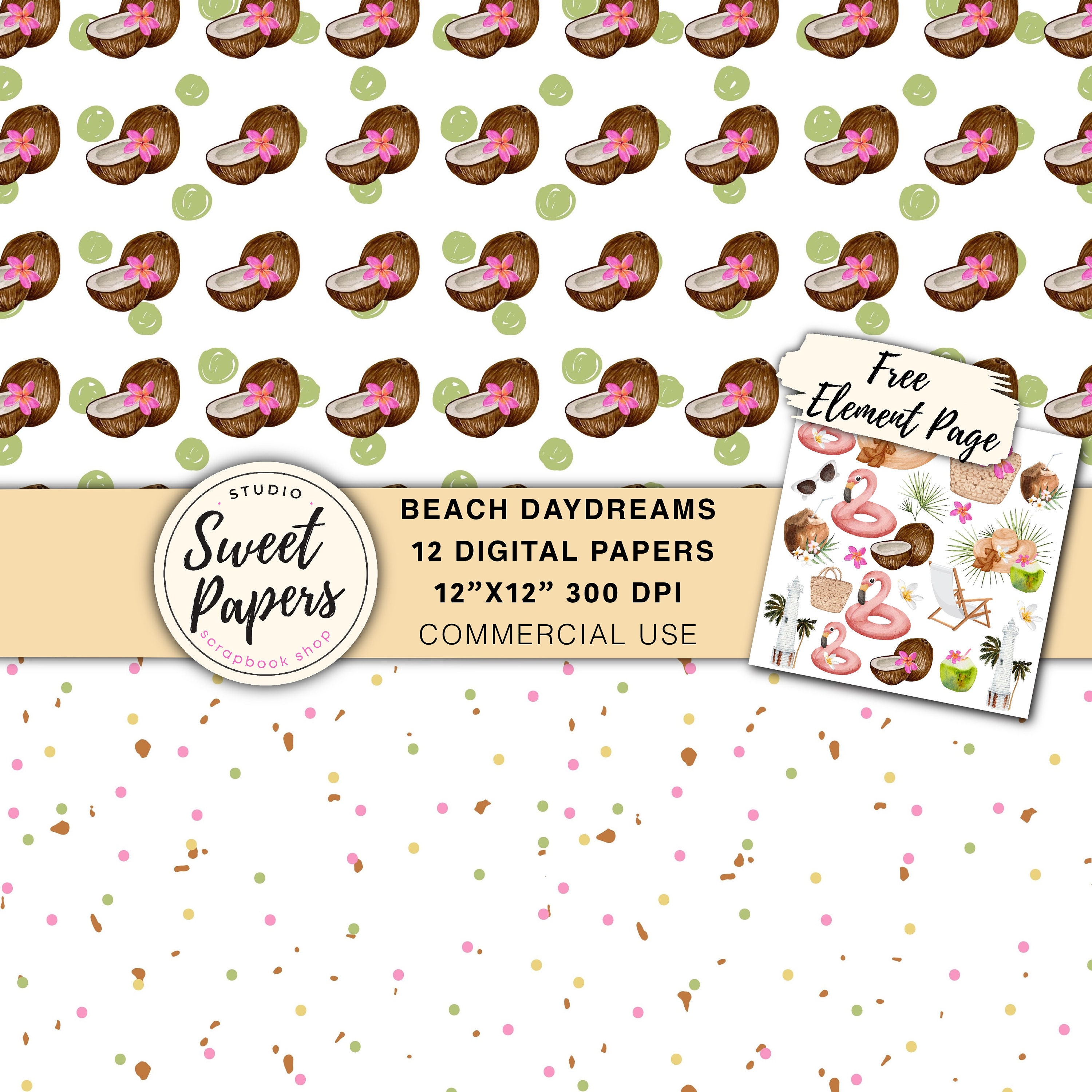 Set of 12 Beach Daydreams Digital Papers, Tropical, Vacation, Summer ...