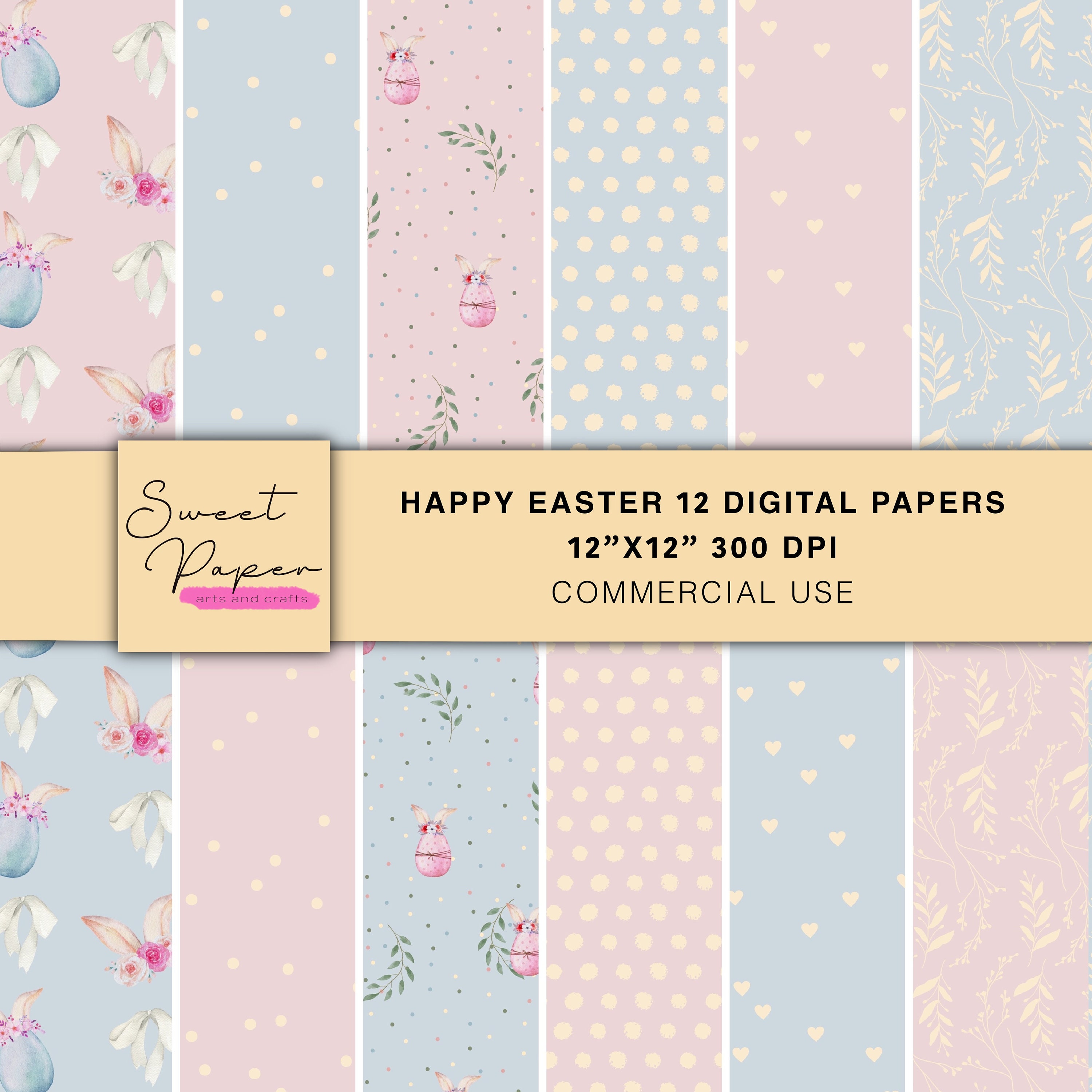12 Easter Digital Papers, Bunny Digital Papers, Patterns Backgrounds ...