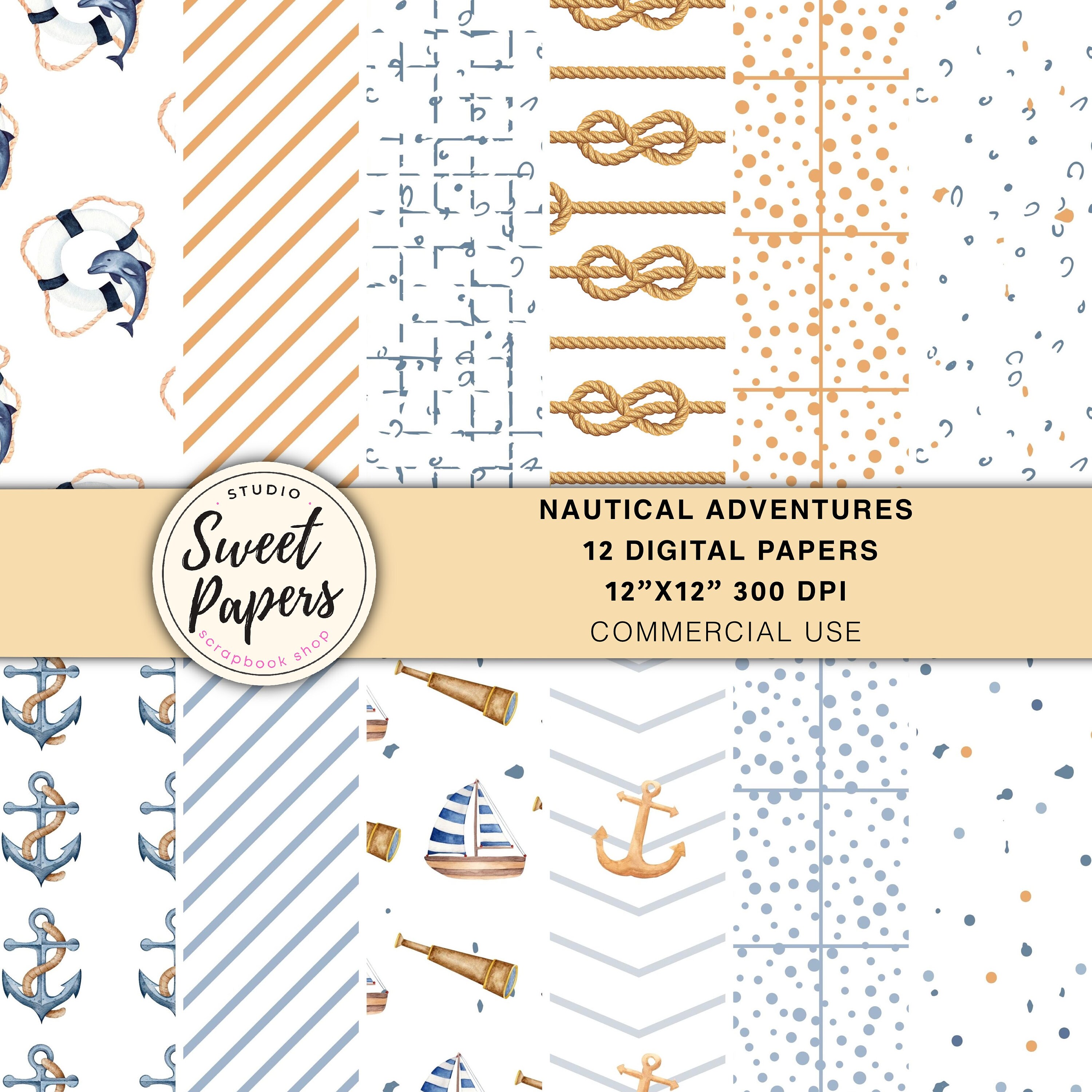 12 Nautical Adventures Digital Papers, Travel, Ocean, Maritime, Beach ...