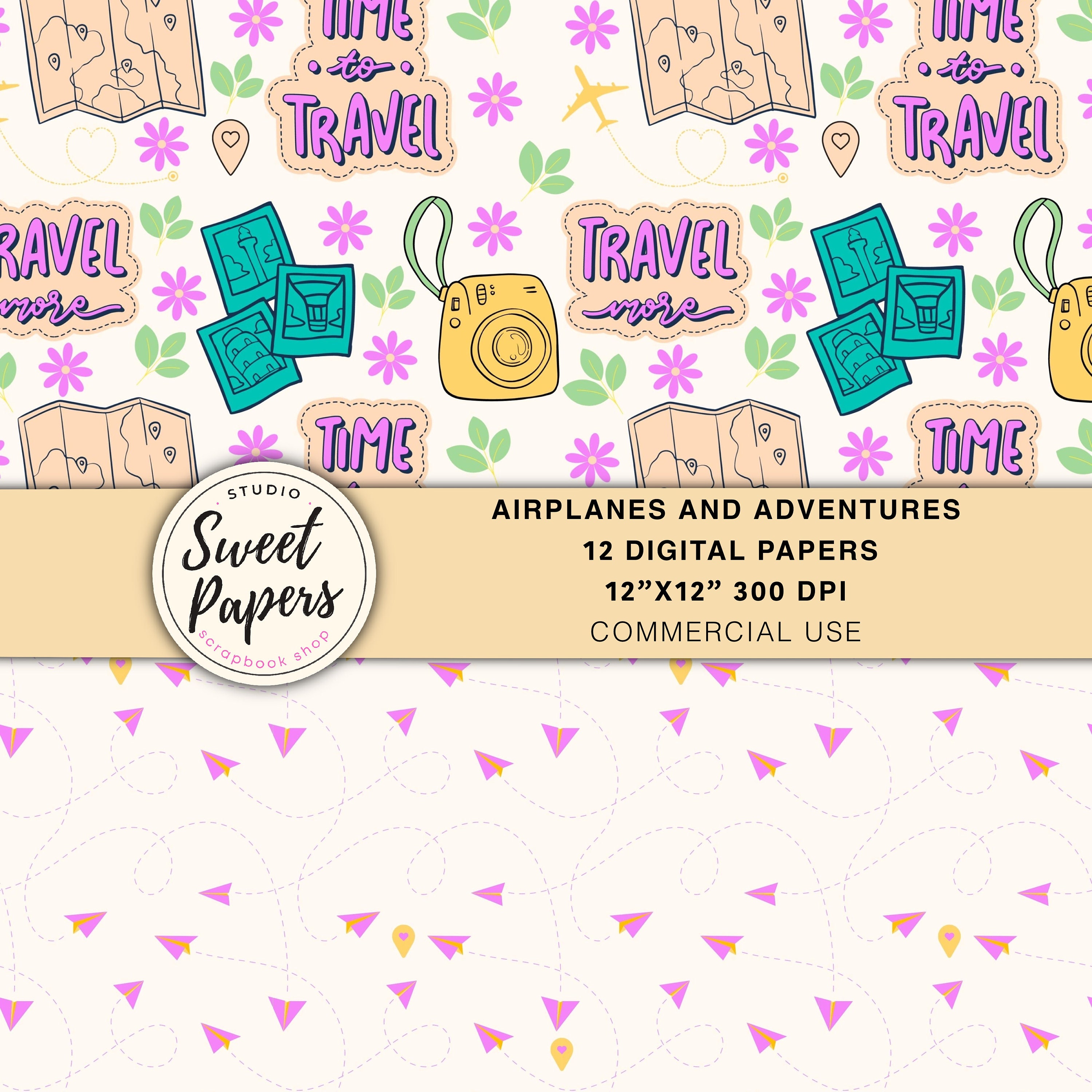 12 Airplanes and Adventures Digital Papers, Airplanes, Vacation, Travel ...