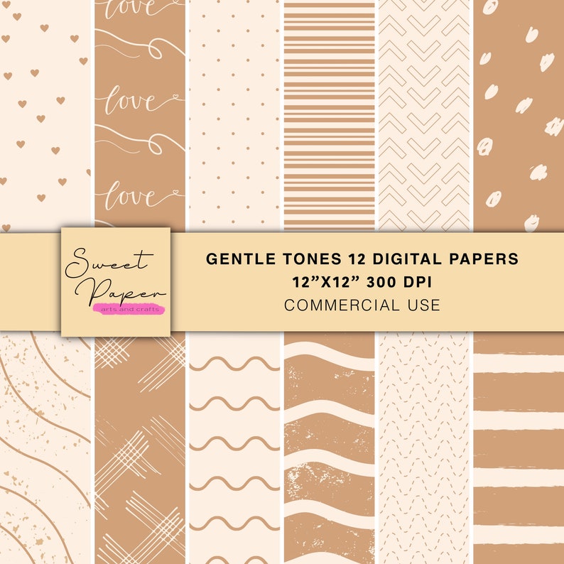 12 Boho Gentle Tones Digital Papers, Neutral Digital Papers, Digital ...