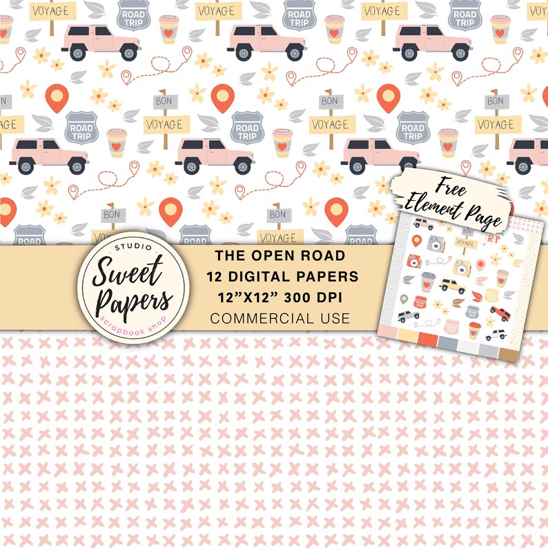 12 Digital Road Trip Scrapbook Paper Pack, Travel Themed Backgrounds ...