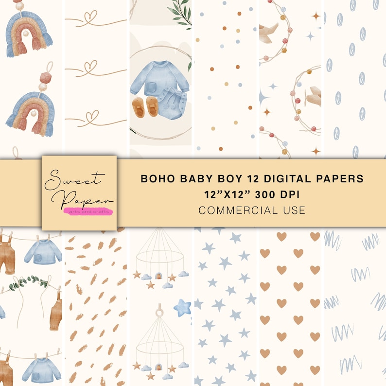12 Boho Baby Boy Digital Papers, Neutral Digital Papers, Digital ...