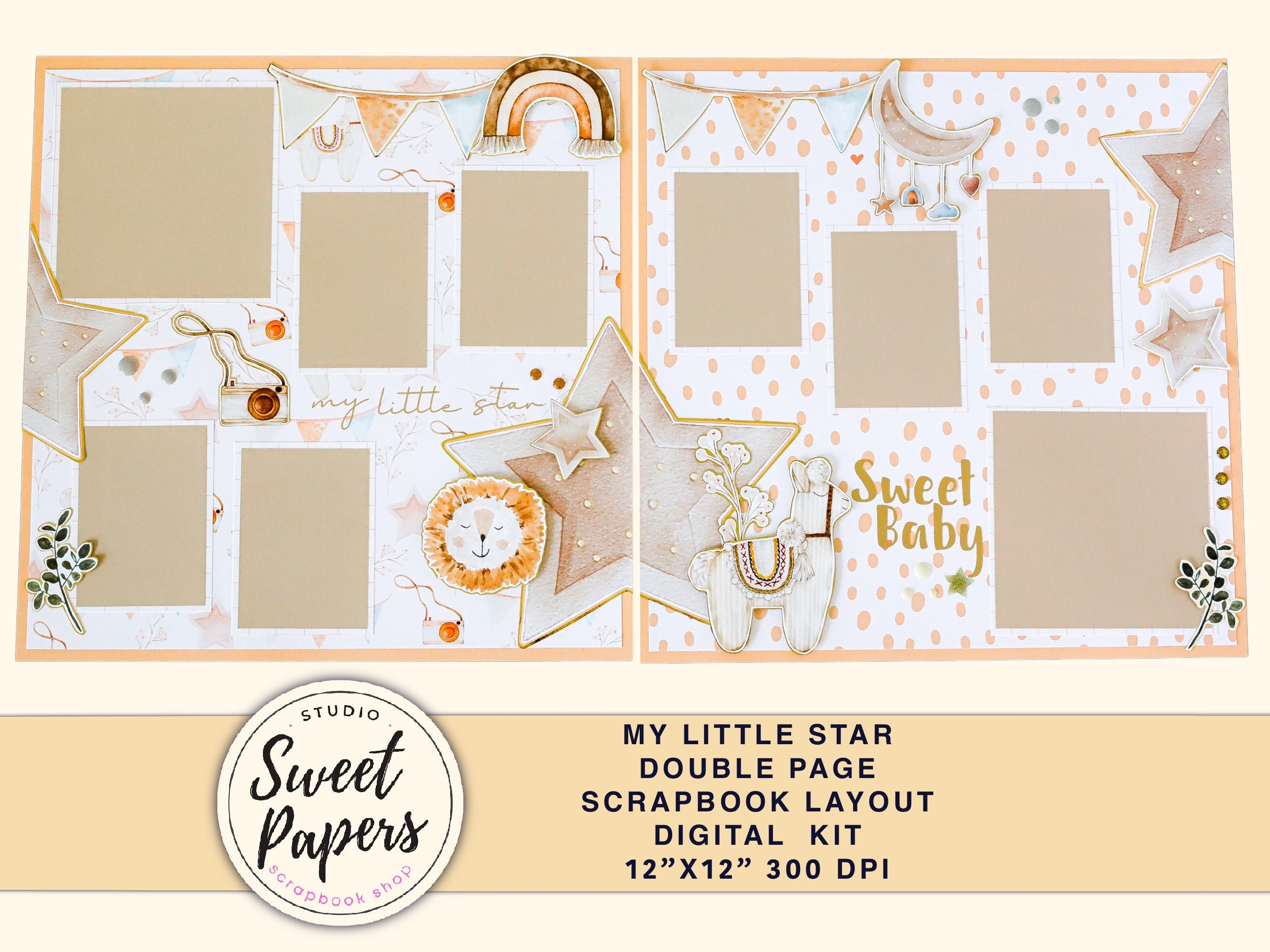Digital Kit Scrapbook Layout, All Elements and Patterns to Make This ...