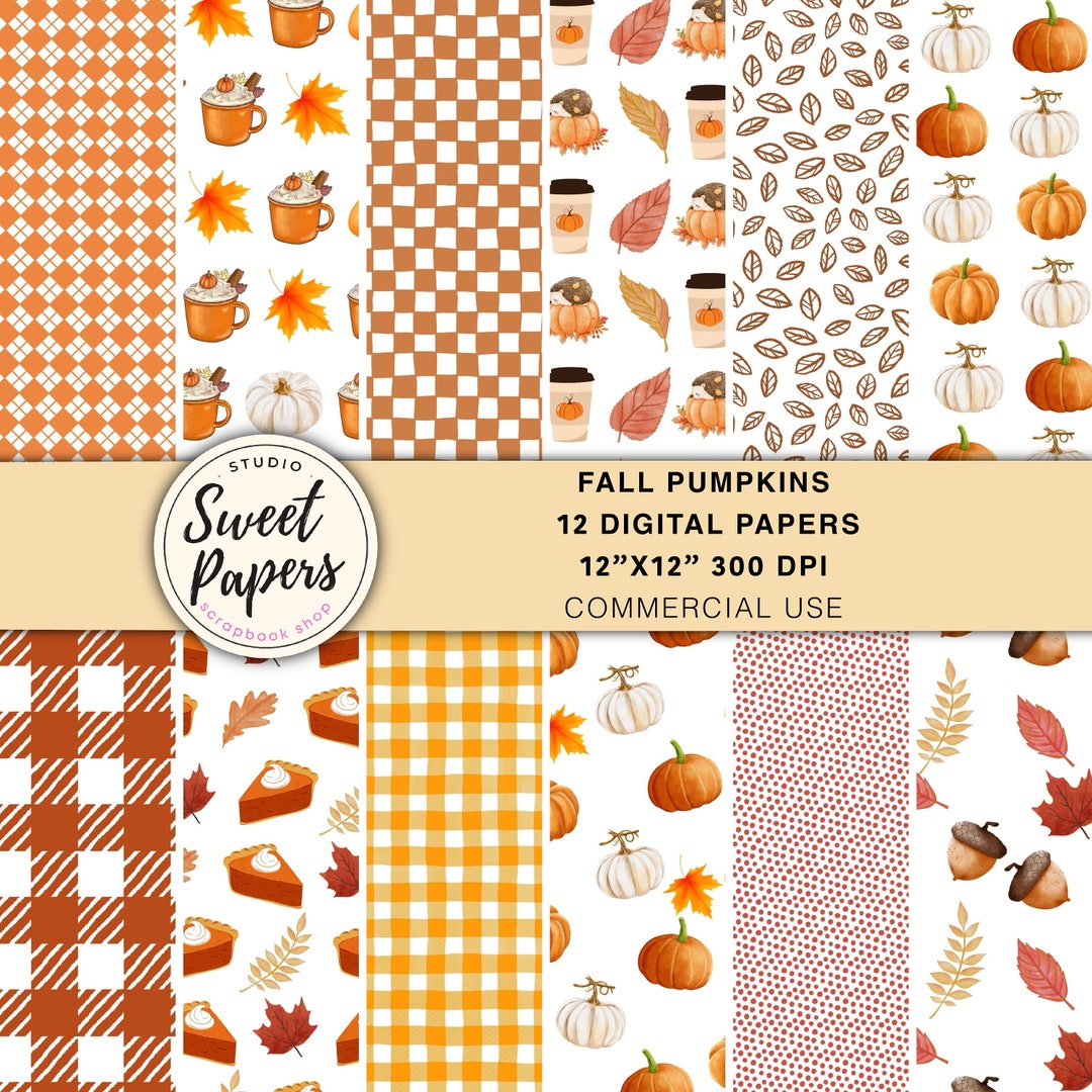 Set of 12 Fall Pumpkins Digital Papers, Fall Patterns, Fall Backgrounds ...