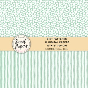 Set of 12 Mint Patterns, Doodle Digital Papers, Digital Scrapbooking ...