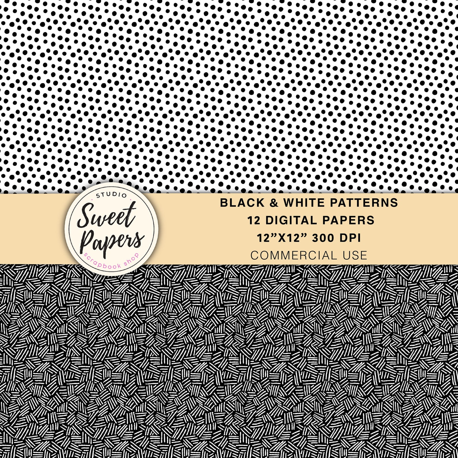 Set of 12 Black & White Patterns Digital Papers, Doodle Digital Papers ...