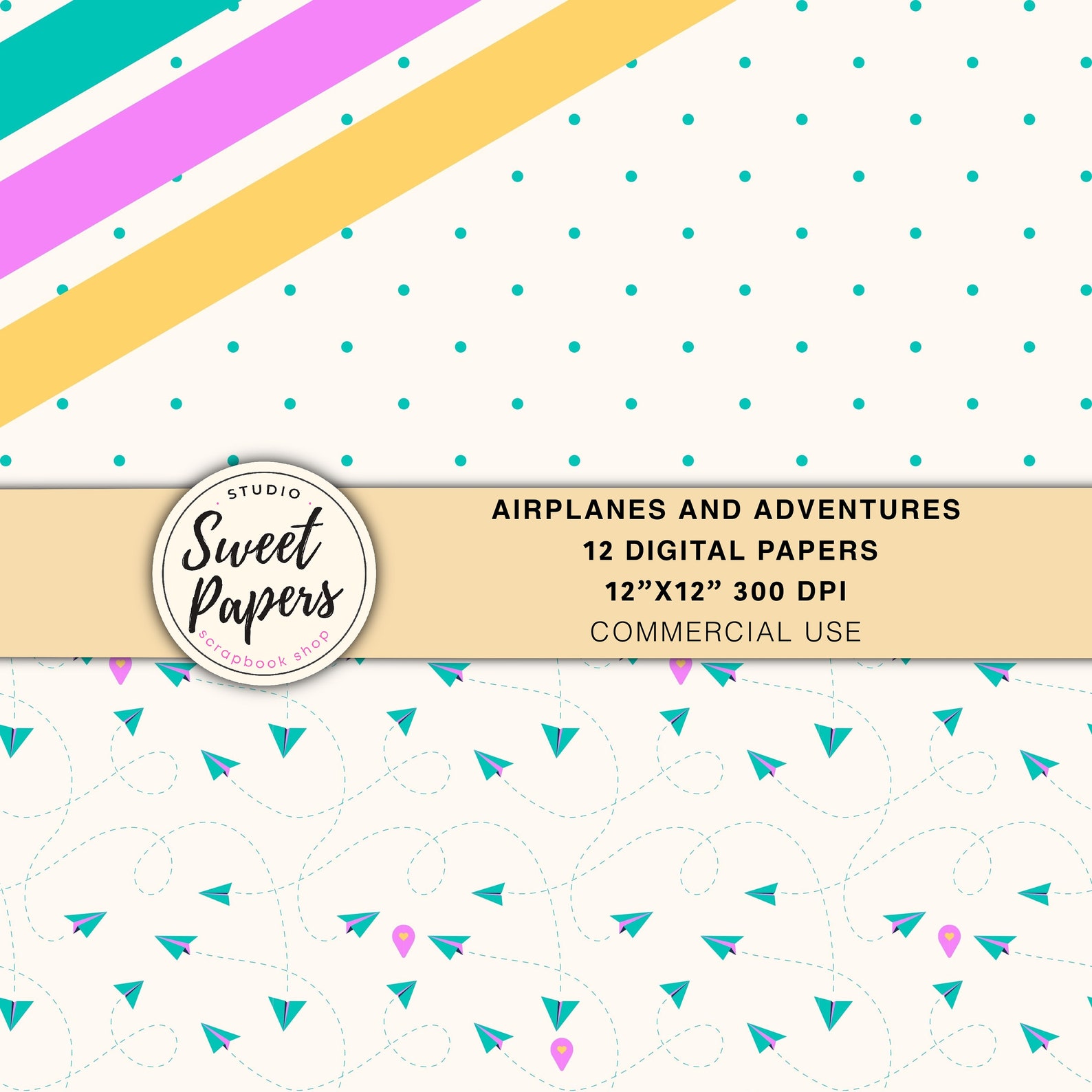 12 Airplanes and Adventures Digital Papers, Airplanes, Vacation, Travel ...