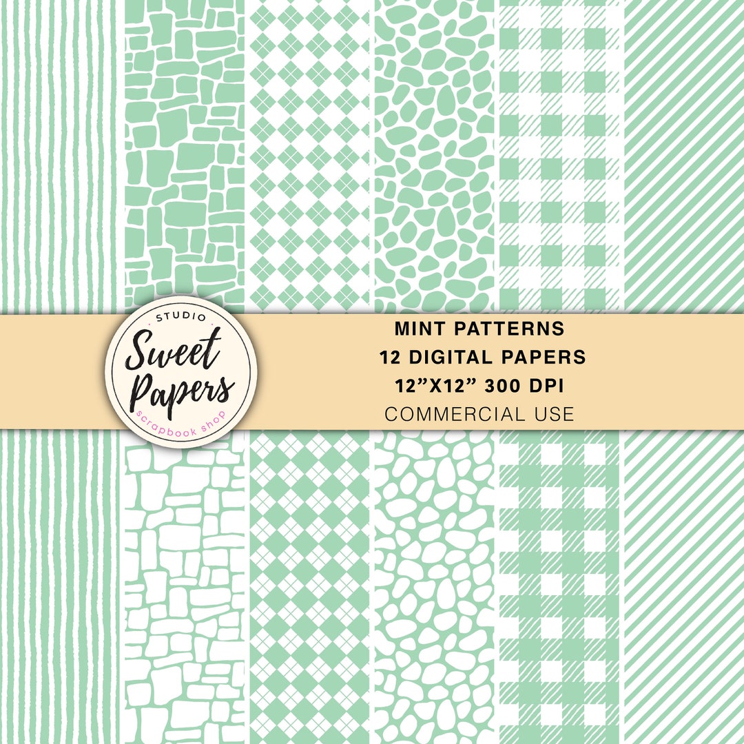 Set of 12 Mint Patterns, Doodle Digital Papers, Digital Scrapbooking ...