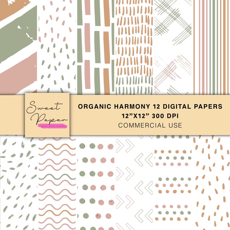 12 Organic Harmony Digital Papers, Neutral Digital Papers, Digital ...