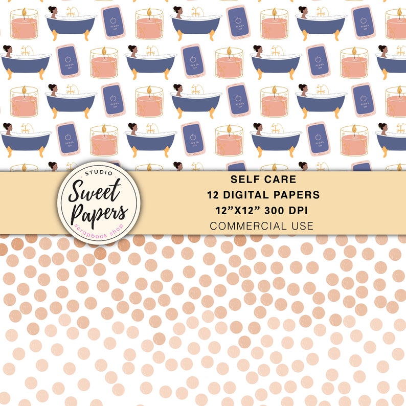 Set of 12 Self Care Patterns Digital Papers, Well-being, Mental Health ...