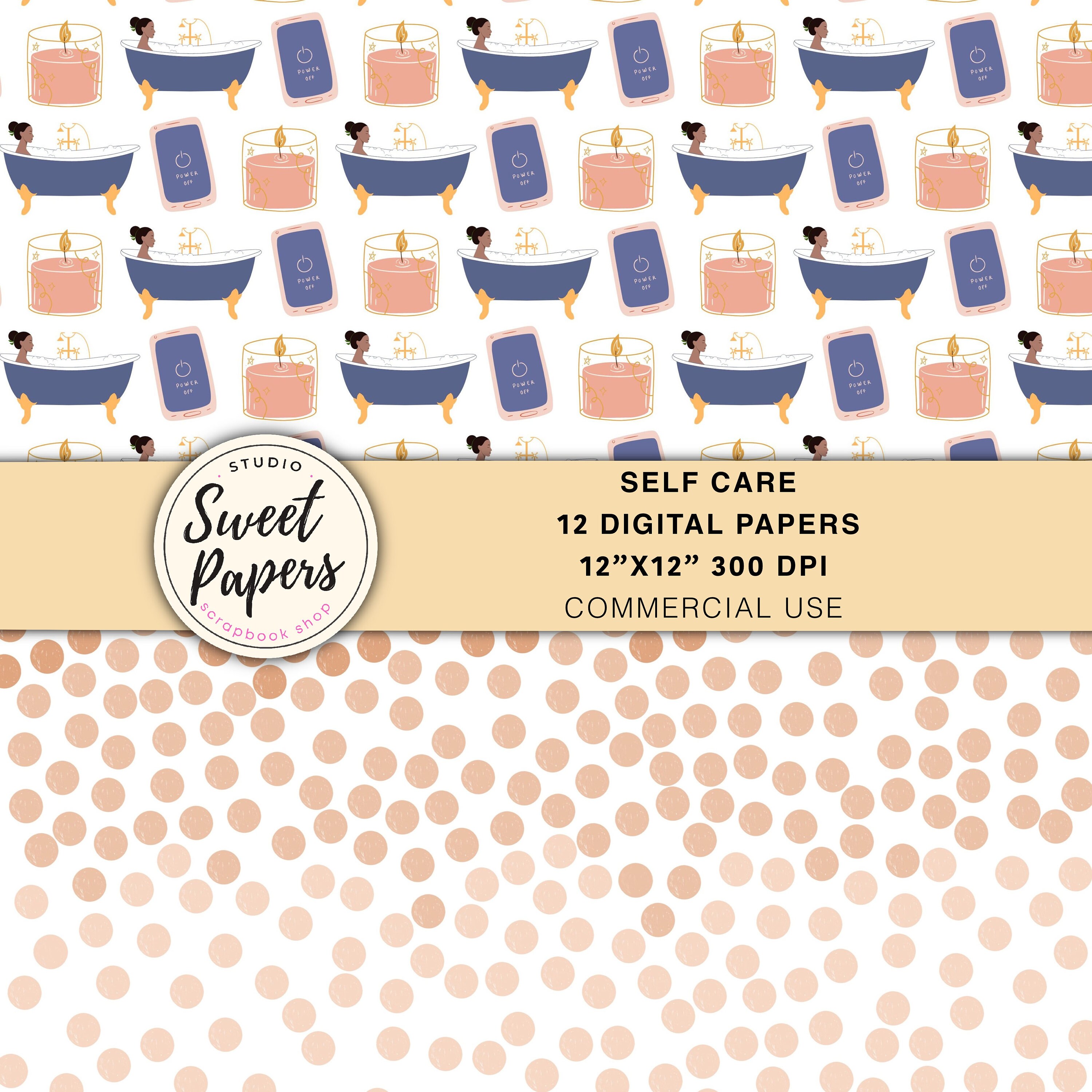 Set of 12 Self Care Patterns Digital Papers, Well-being, Mental Health ...