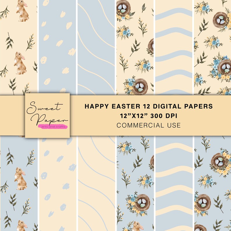 12 Easter Digital Papers, Bunny Digital Papers, Patterns Backgrounds ...