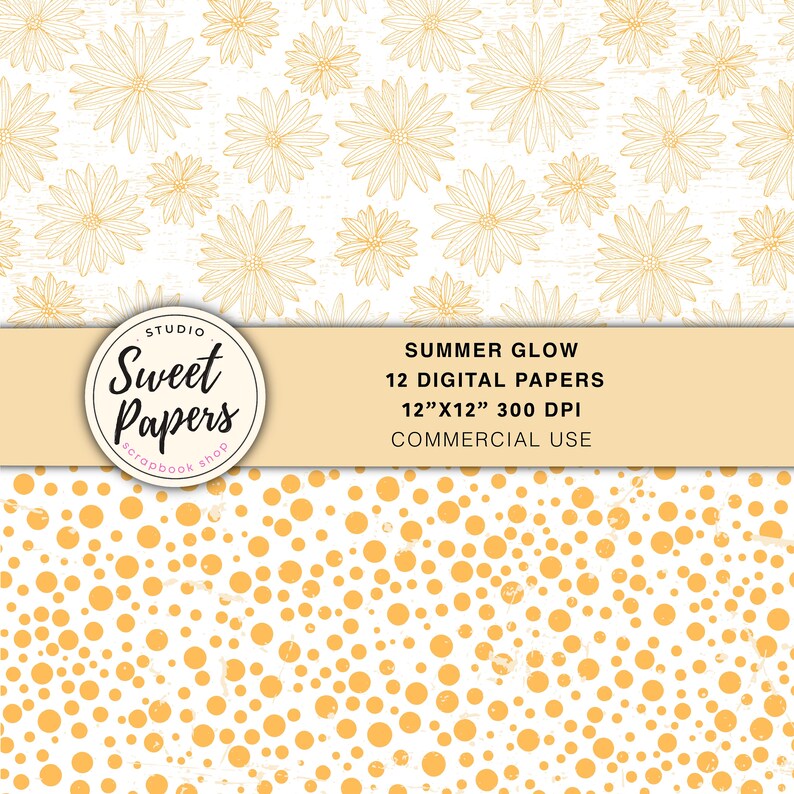 Set of 12 Summer Glow Digital Papers Orange Flowers Patterns - Etsy