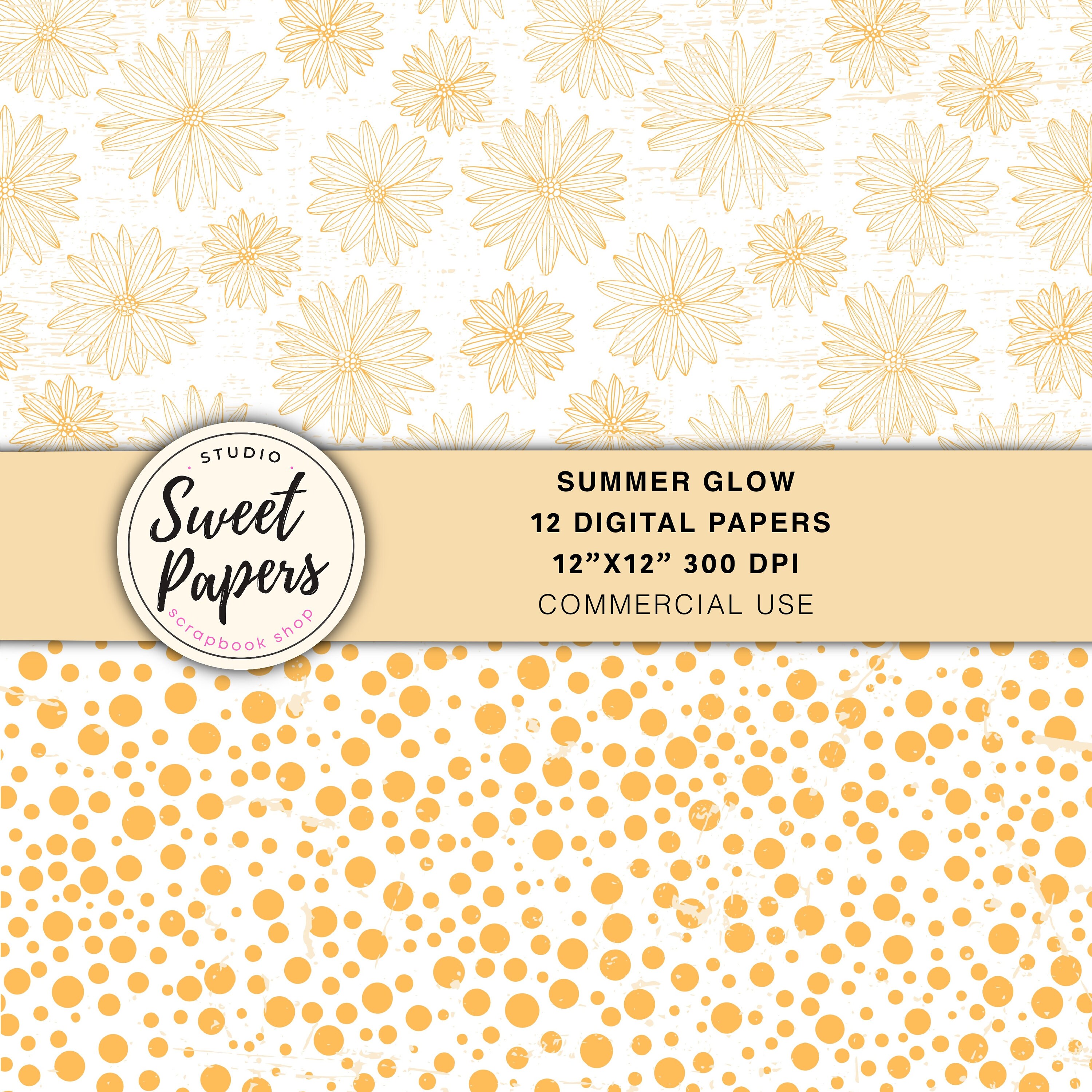 Set of 12 Summer Glow Digital Papers, Orange Flowers, Patterns ...
