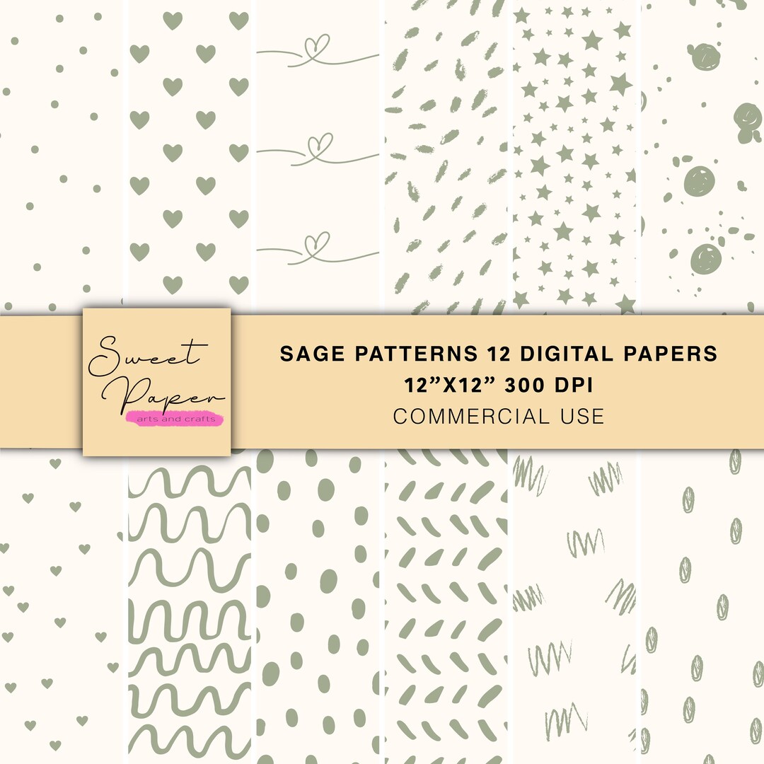 12 Sage Patterns Digital Papers, Neutral Digital Papers, Digital ...