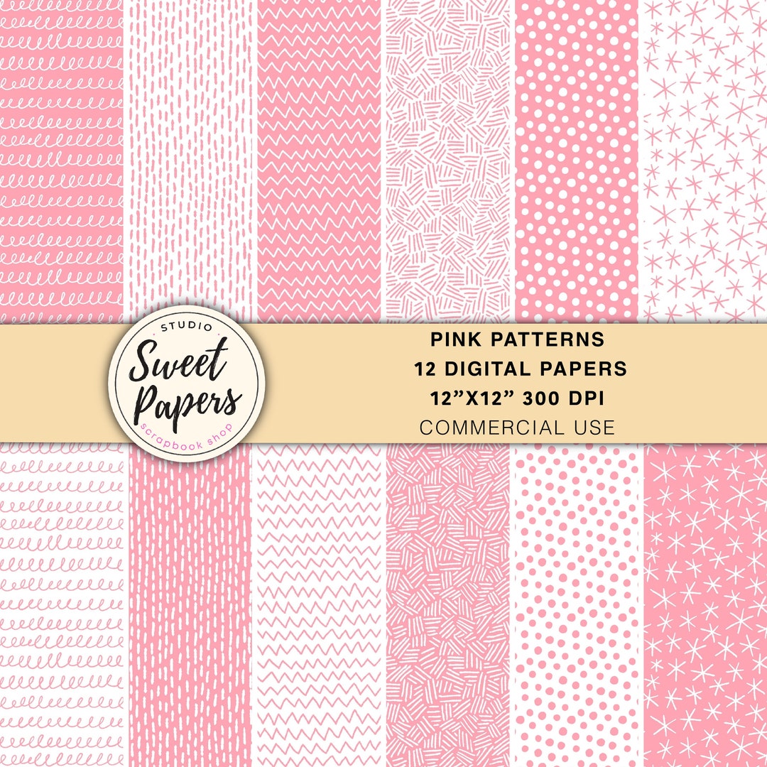 Set of 12 Pink Patterns, Doodle Digital Papers, Digital Scrapbooking ...