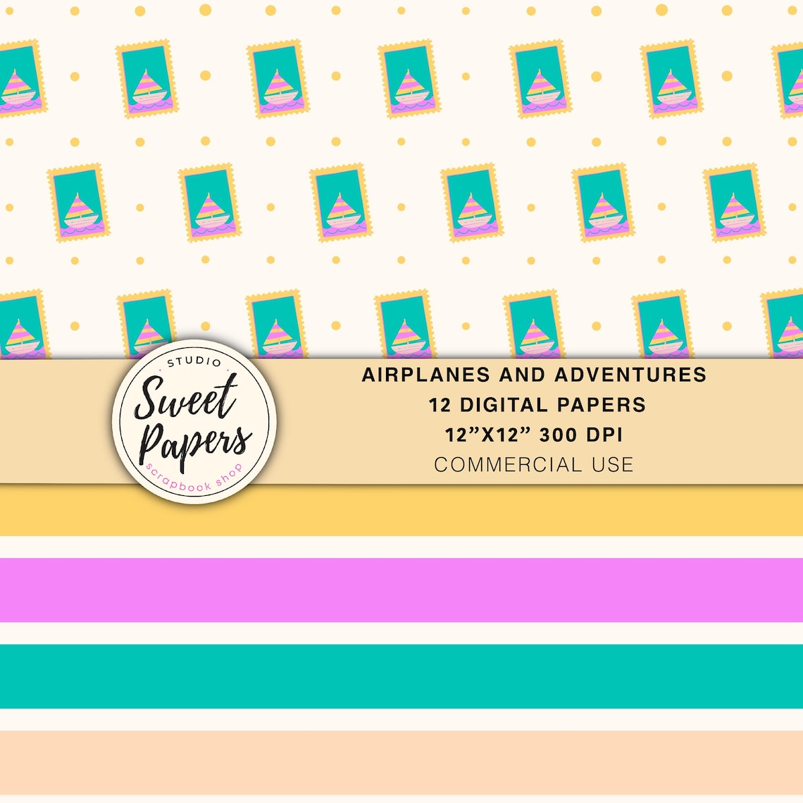 12 Airplanes and Adventures Digital Papers, Airplanes, Vacation, Travel ...