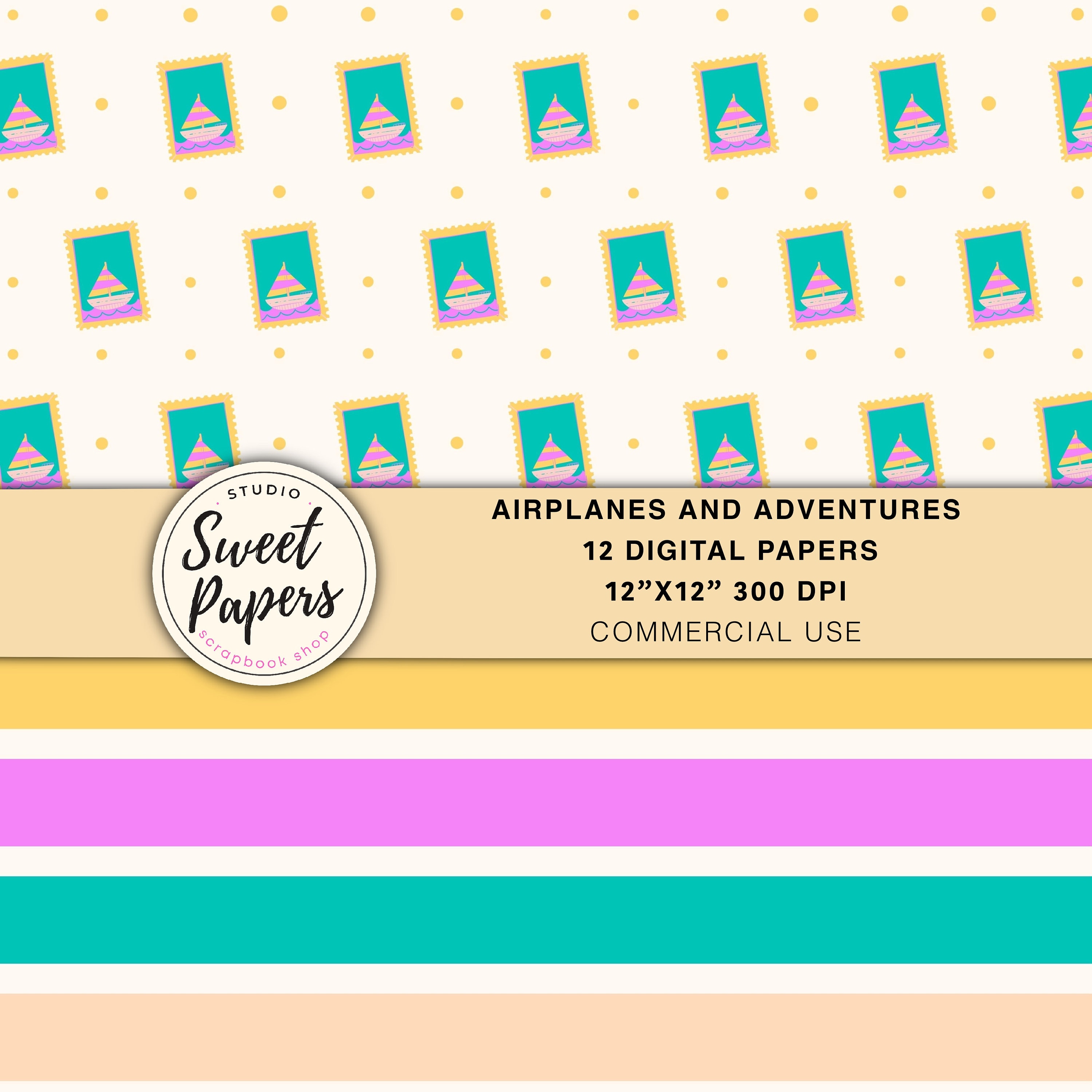 12 Airplanes and Adventures Digital Papers, Airplanes, Vacation, Travel ...